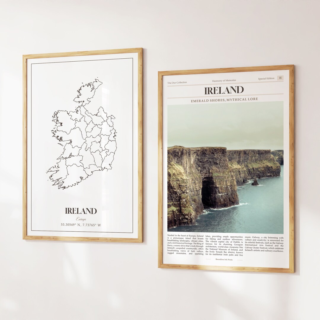 Ireland Prints Set of 2, Ireland Map, Ireland Poster Photo, Ireland ...