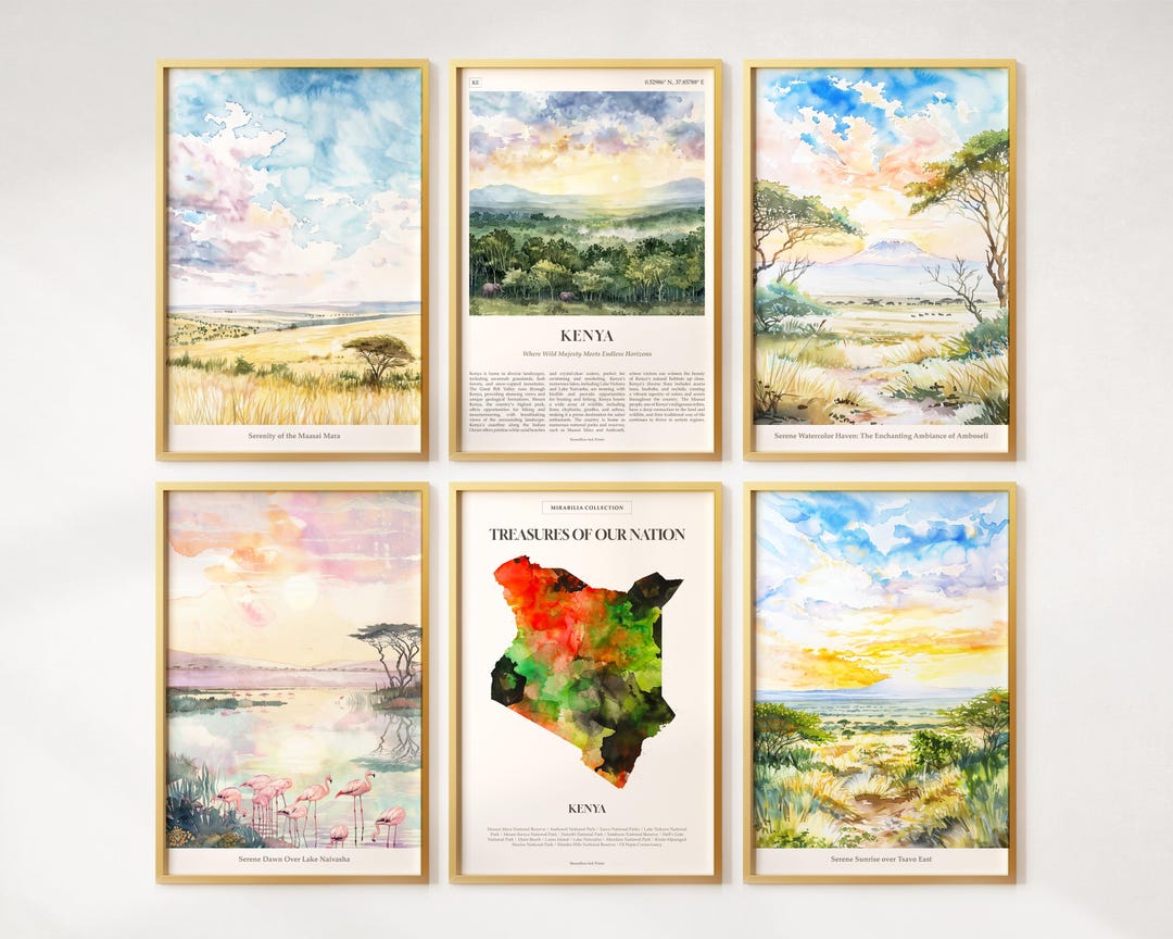 Watercolor Kenya Prints Set of 6, Colorful Kenya Posters, Kenya Wall ...