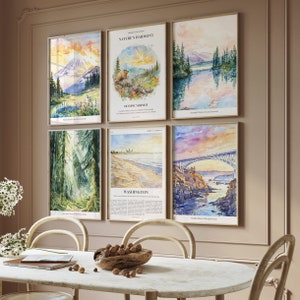 Watercolor Washington Prints Set of 6, Colorful Washington Posters ...