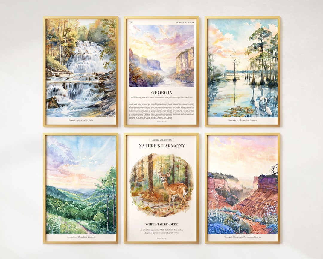 Watercolor Georgia Prints Set of 6, Colorful Georgia Posters, White ...