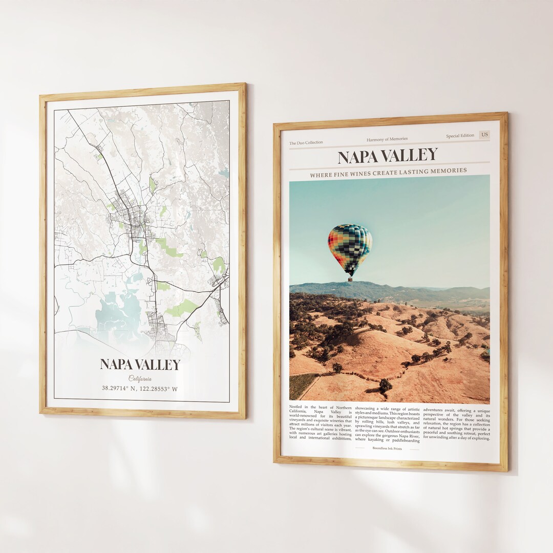 Napa Valley City Prints Set of 2, Napa Valley Map, Napa Valley Poster ...