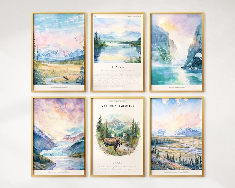 Watercolor Alaska Prints Set of 6, Colorful Alaska Posters, Alaska Wall ...