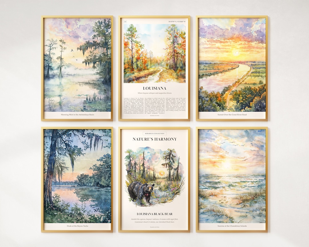 Watercolor Louisiana Prints Set of 6, Colorful Louisiana Posters ...