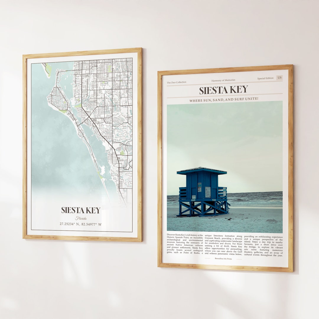 Siesta Key City Prints Set of 2, Siesta Key Map, Siesta Key Poster ...