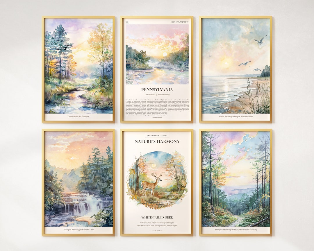 Watercolor Pennsylvania Prints Set of 6, Colorful Pennsylvania Posters ...