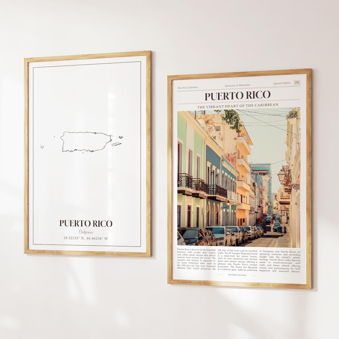 Puerto Rico Prints Set of 2, Puerto Rico Map, Puerto Rico Poster Photo ...