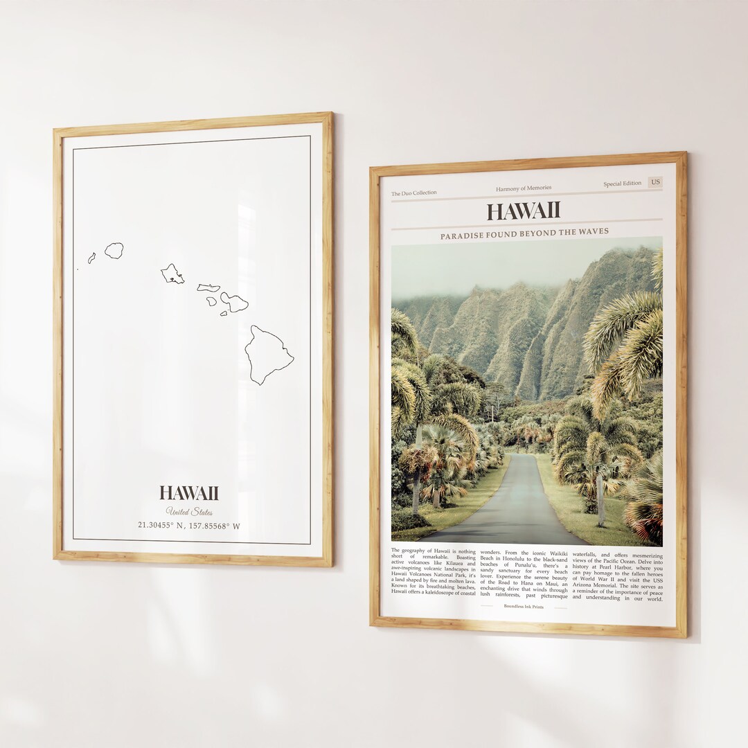 Hawaii State Prints Set of 2, Hawaii Map, Hawaii Poster Photo, Hawaii ...