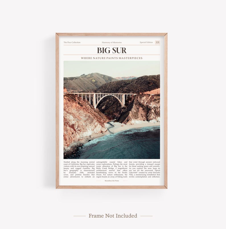Big Sur City Prints Set of 2, Big Sur Map, Big Sur Poster Photo, Big ...