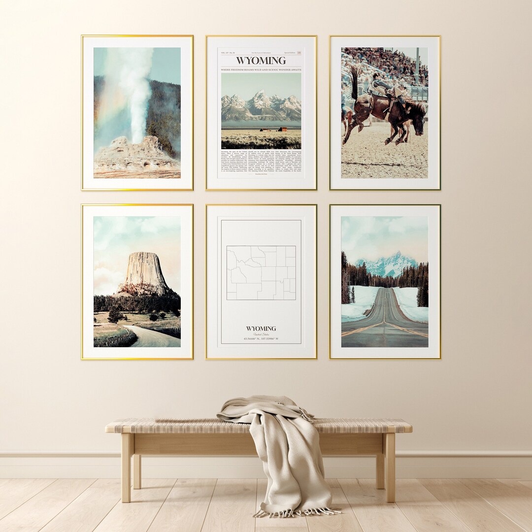 Wyoming State Prints Set of 6, Wyoming Poster Photos, Wyoming Map ...