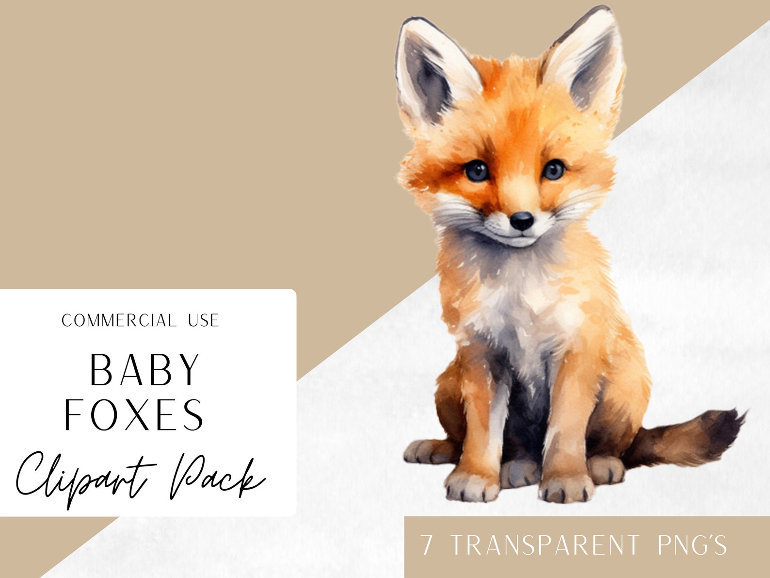 Cute Fox Watercolor Clipart, Clip Art for Commercial Use, Transparent ...