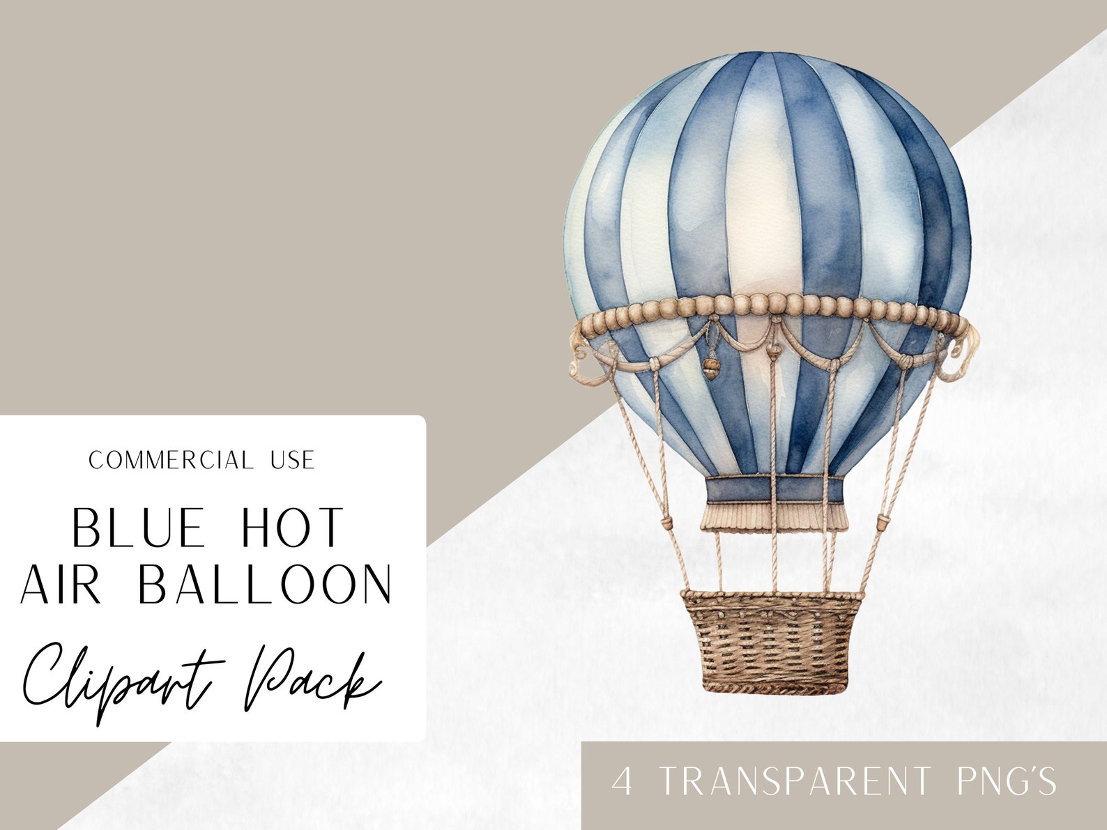 Blue Hot Air Ballon , Watercolor Hot Air Balloon for Nursery or ...