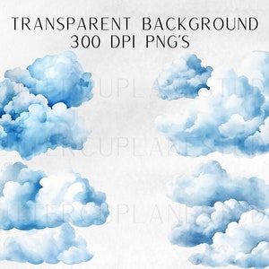 Watercolor Blue Cloud Clipart, Commercial Use (transparent Png's) - Etsy