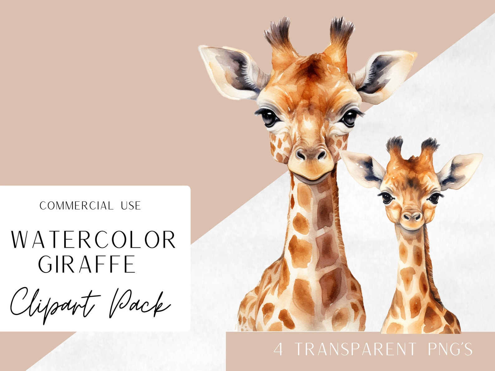 Giraffe Watercolor Clipart, Cute Clip Art for Commercial Use ...