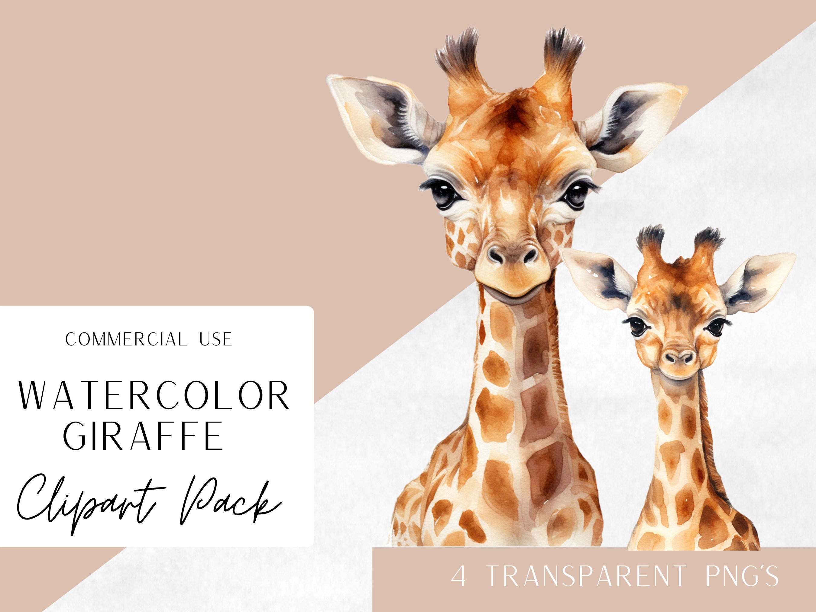 Giraffe Watercolor Clipart, Cute Clip Art for Commercial Use ...