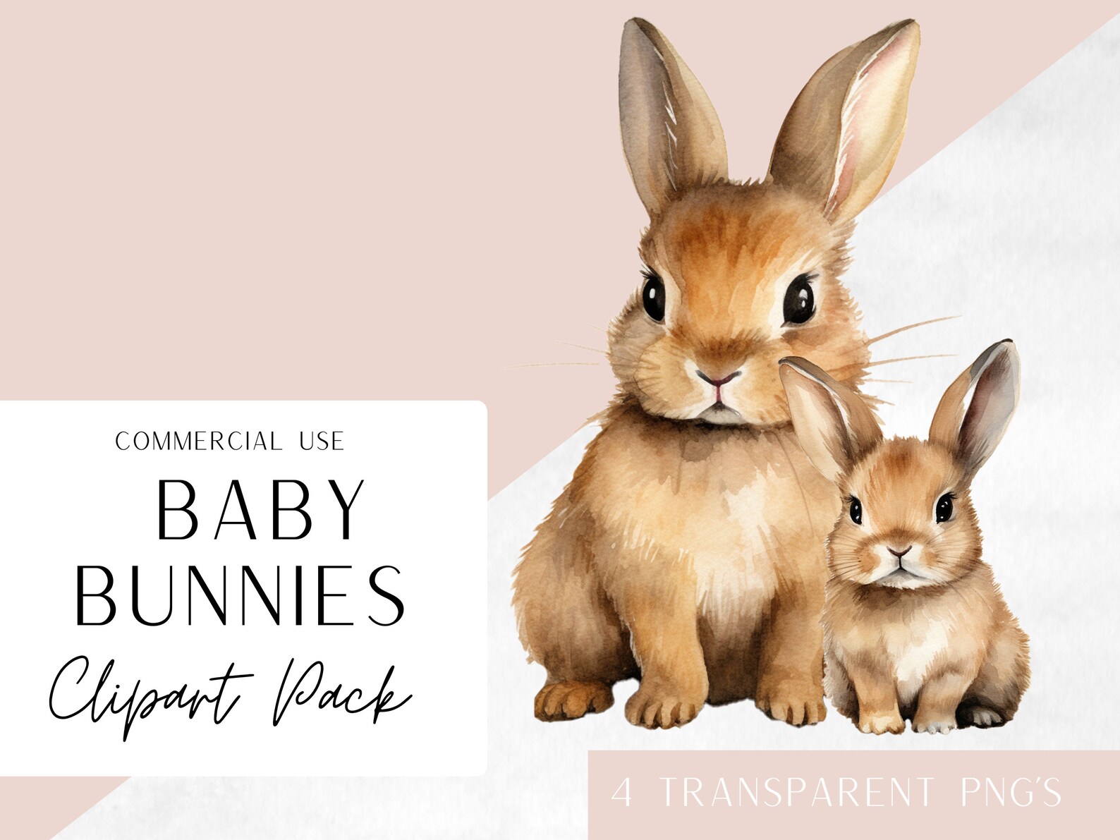 Watercolor Baby Bunnies Clipart Pack, Clipart for Commercial Use ...