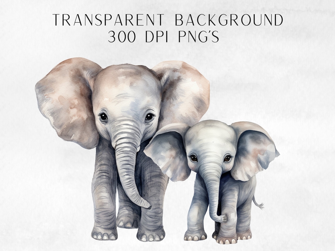 Baby Elephant Watercolor Clipart, Cute Clip Art for Commercial Use ...