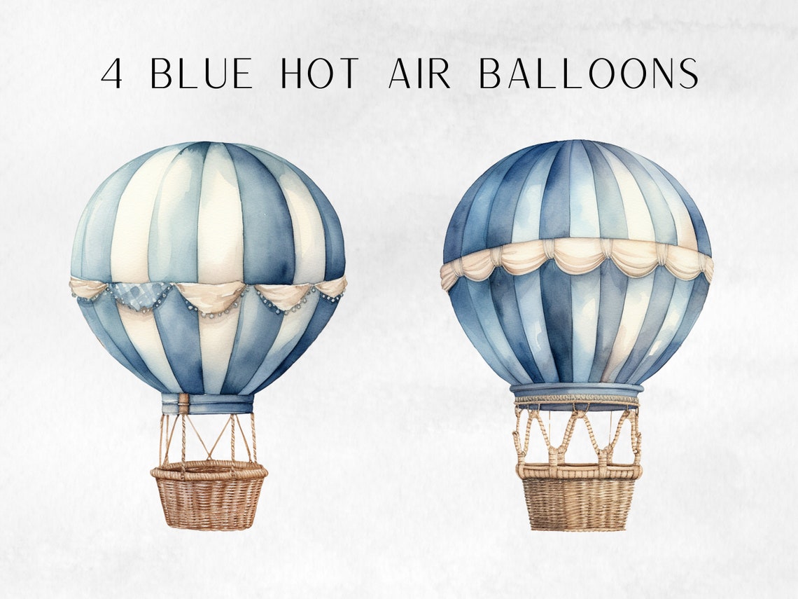 Blue Hot Air Ballon , Watercolor Hot Air Balloon for Nursery or ...