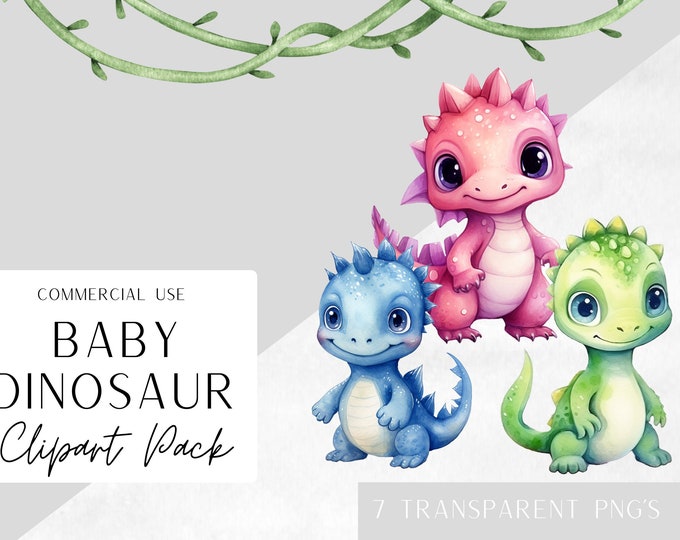 Baby Trex Clip Art. Watercolor PNG Image. Dinosaur Graphic. Baby Shower ...