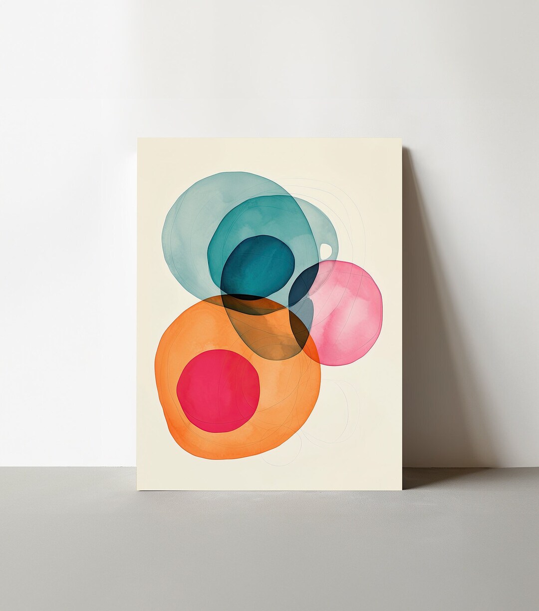 Mid Century Modern Watercolor Circles Art Print (digital Download ...