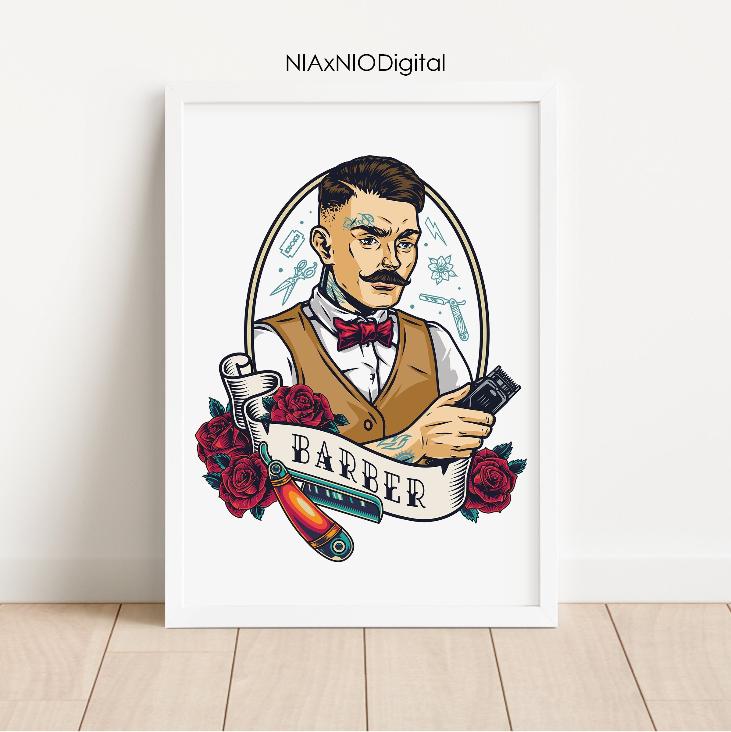 Barber Shop Print, Pilot Haircut Poster, Black and White Wall Art ...