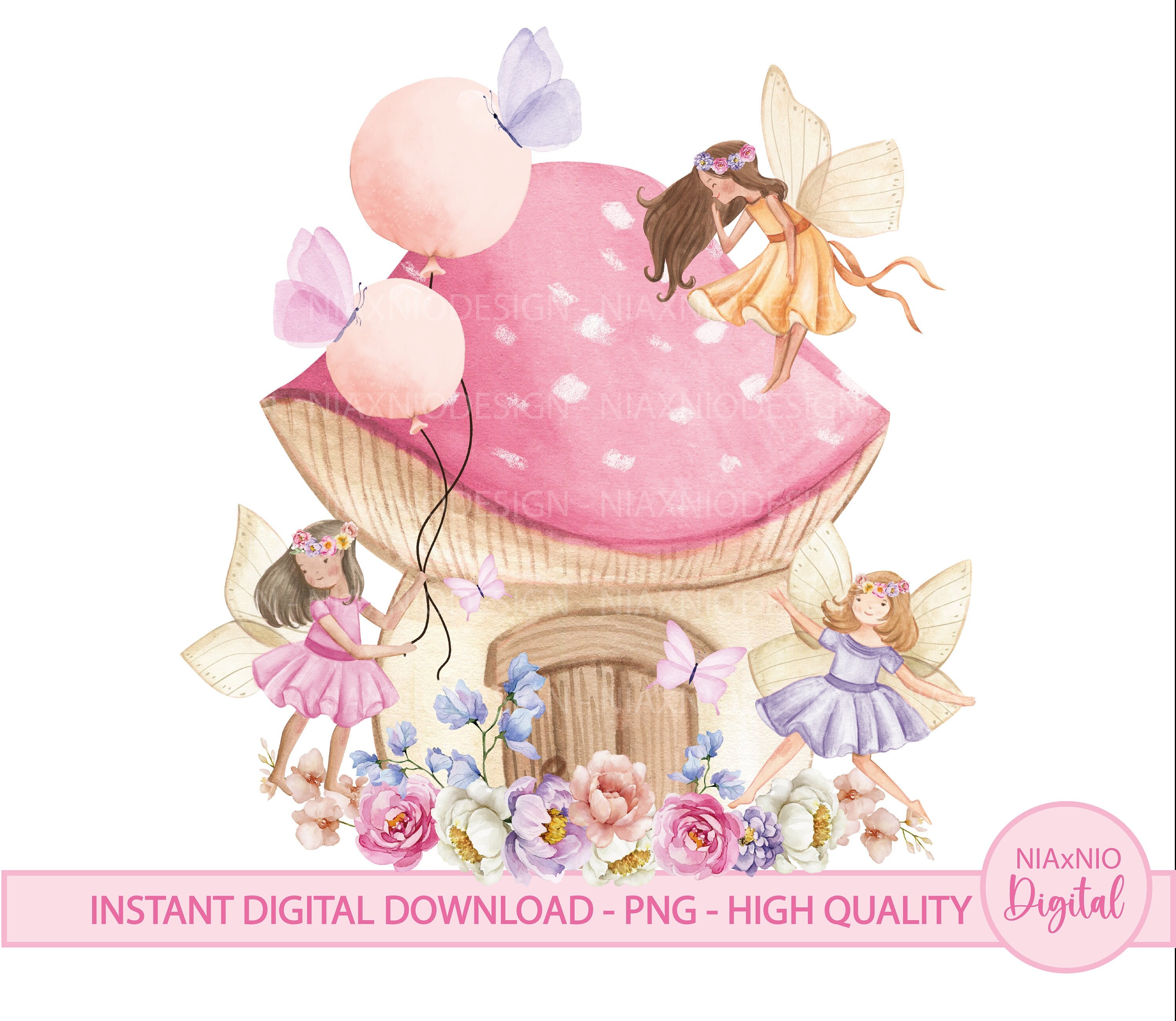 Fairy Garden Watercolor Clipart, Spring Fairies PNG Birthday, Fairy ...