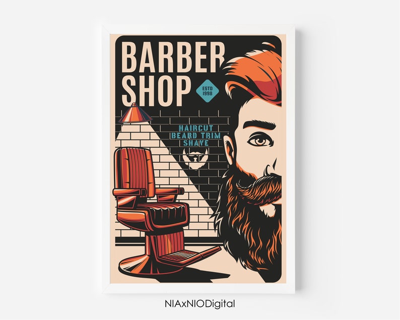Barber Shop Print, Pilot Haircut Poster, Black and White Wall Art ...