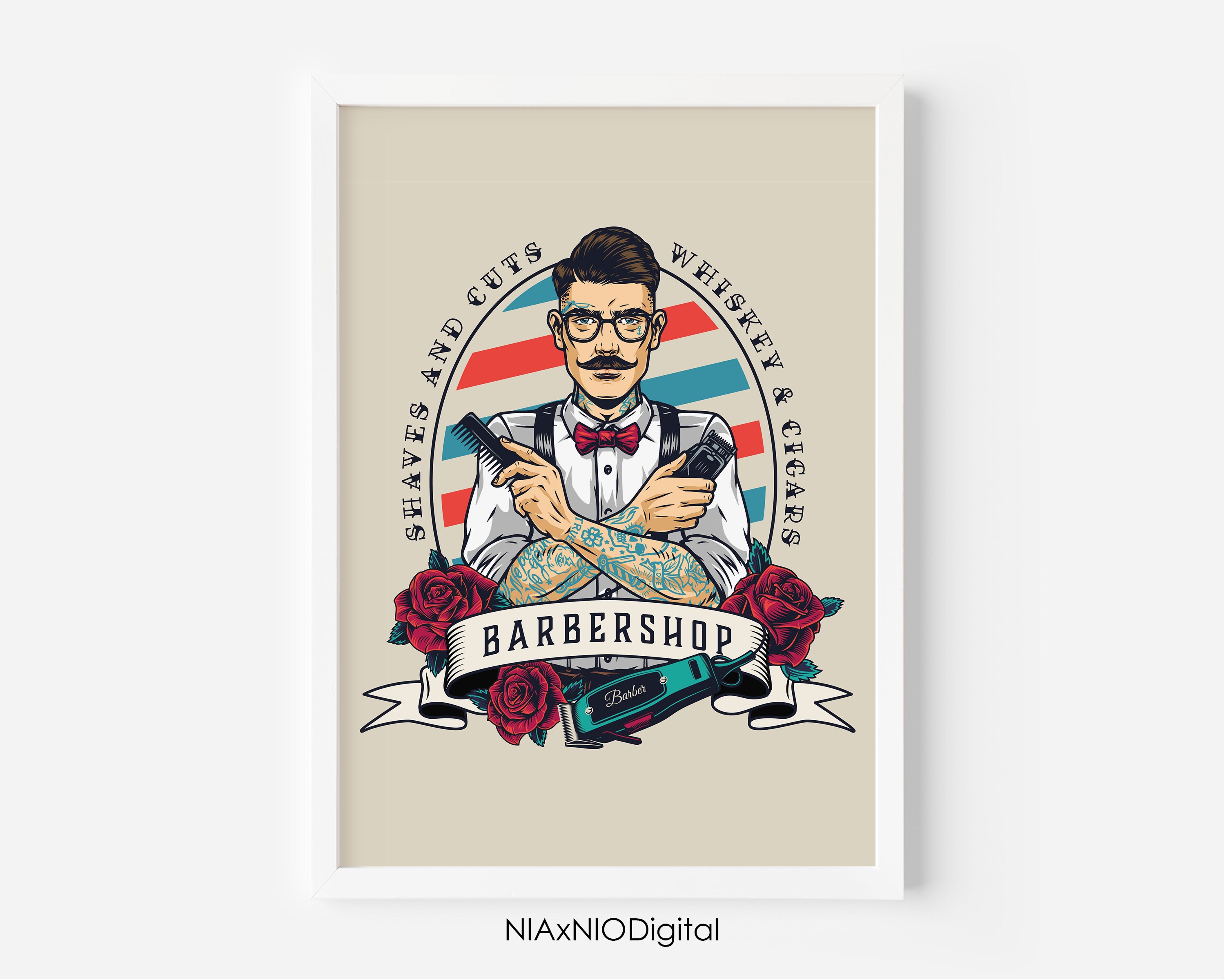 Barber Shop Print, Pilot Haircut Poster, Black and White Wall Art ...