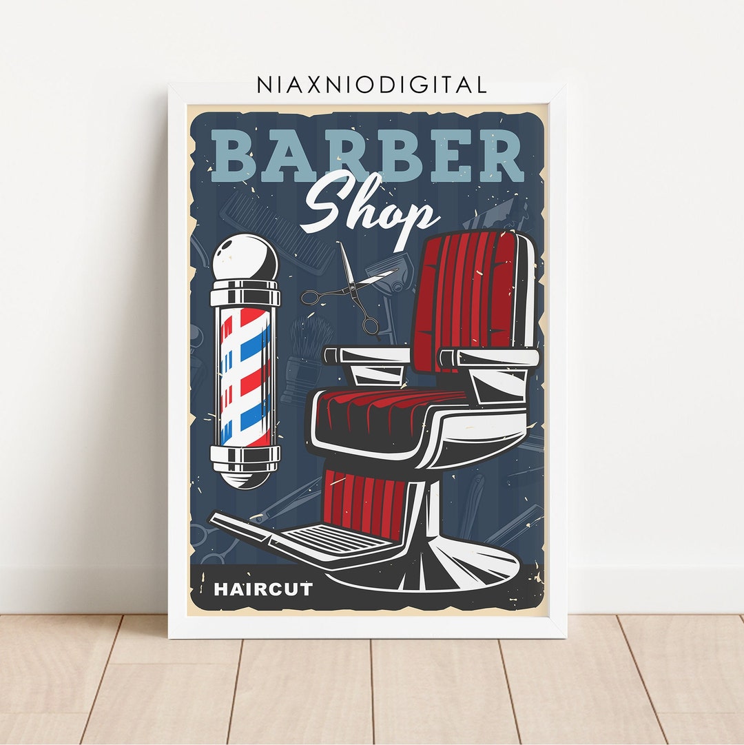 Barber Shop Print, Pilot Haircut Poster, Black and White Wall Art ...