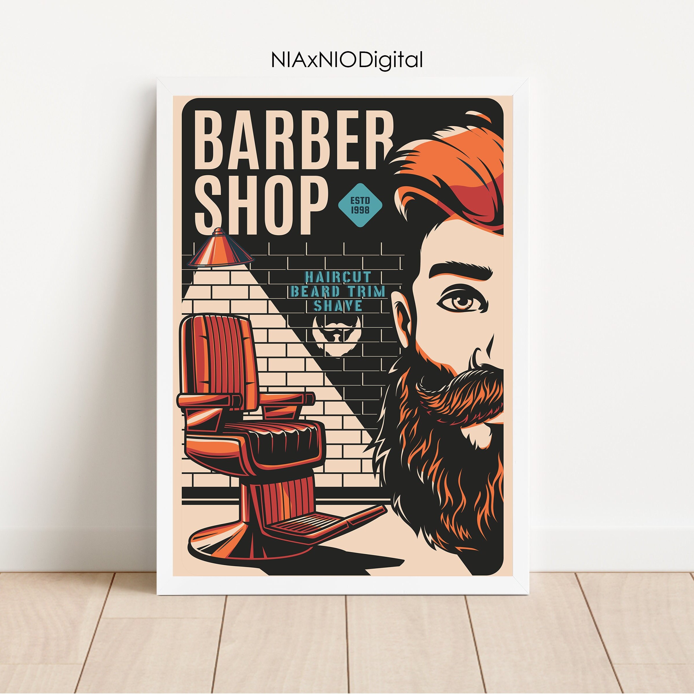 Barber Shop Print, Pilot Haircut Poster, Black and White Wall Art ...
