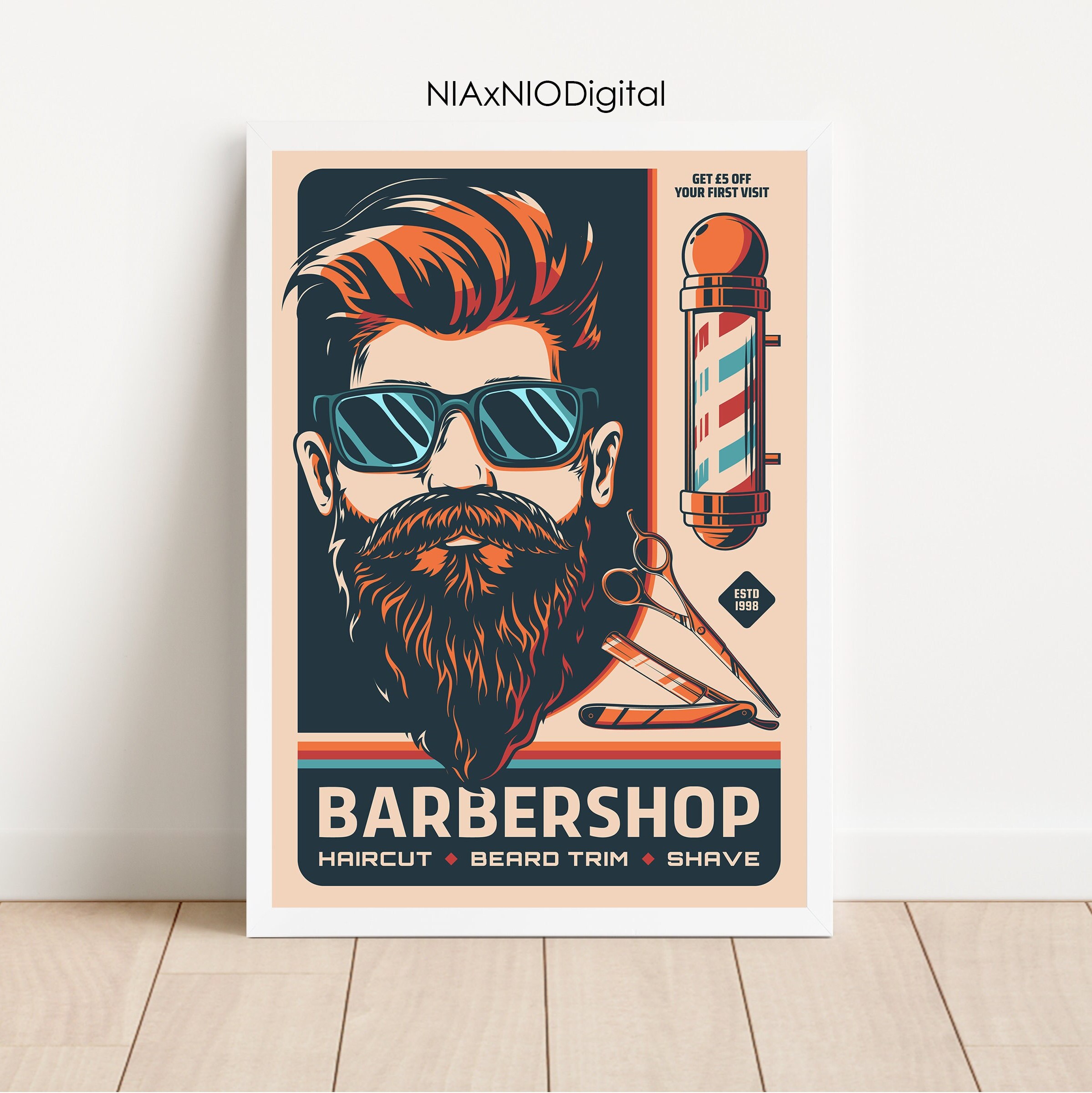 Barber Shop Print, Pilot Haircut Poster, Black and White Wall Art ...