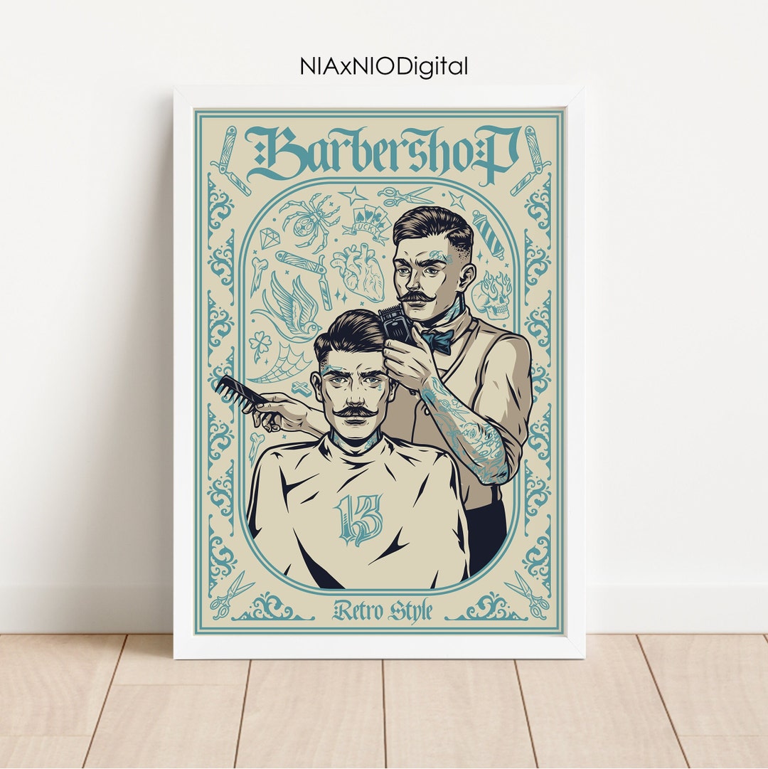 Barber Shop Print, Pilot Haircut Poster, Black and White Wall Art ...