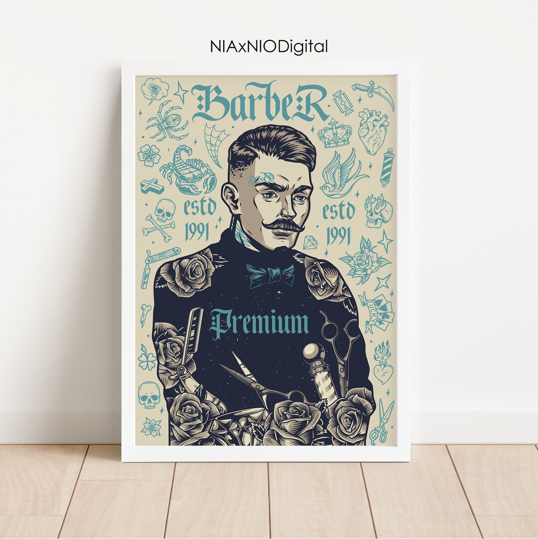 Barber Shop Print, Pilot Haircut Poster, Black and White Wall Art ...