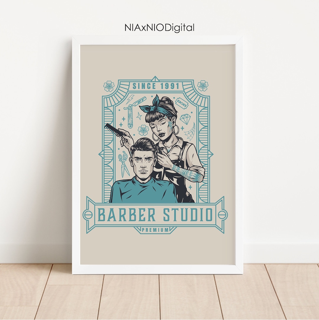 Barber Shop Print, Pilot Haircut Poster, Black and White Wall Art ...