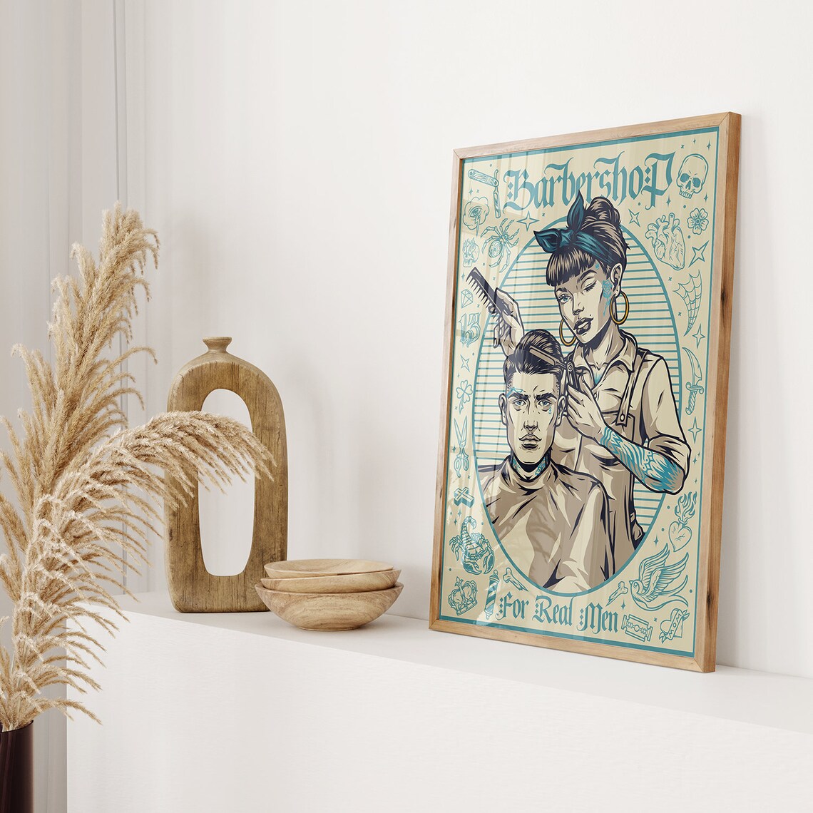 Barber Shop Print, Pilot Haircut Poster, Black and White Wall Art ...