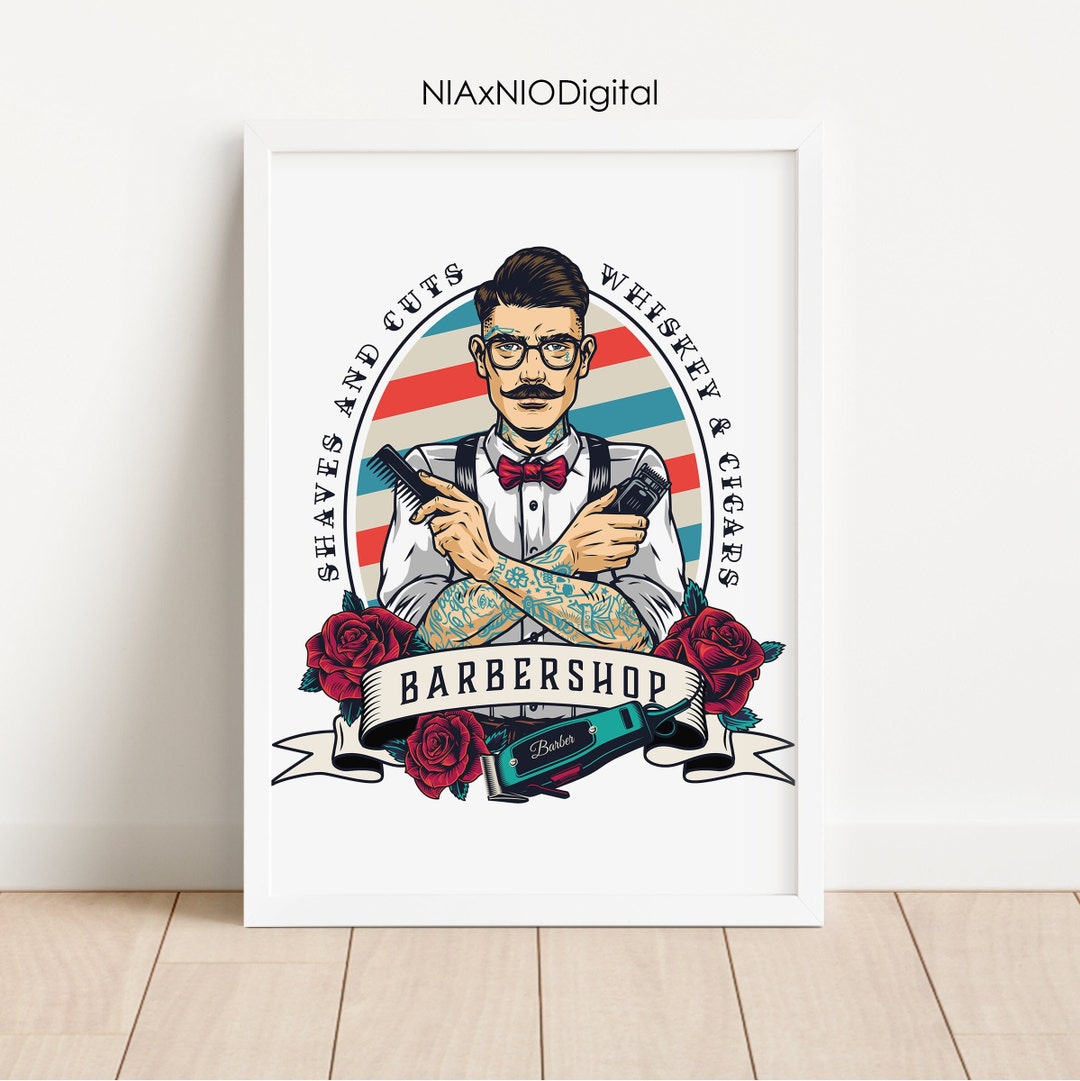 Barber Shop Print, Pilot Haircut Poster, Black and White Wall Art ...