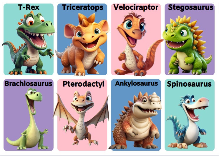 Children's Dinosaur Flash Cards + 4 FREE Coloring Pages - Etsy