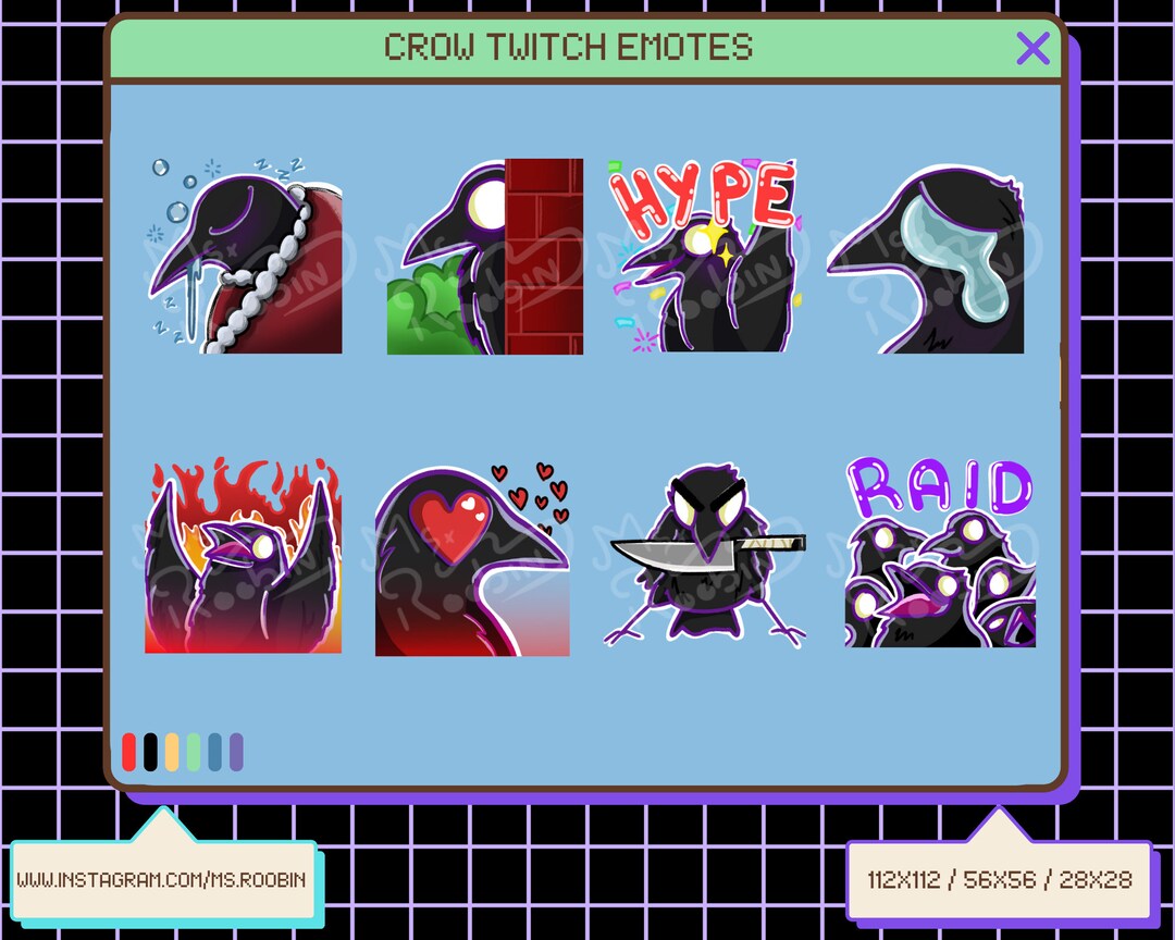 Crow Emote 8 birdtwitchdiscordstreaming112x112,56x56,28x28emote Bundle ...