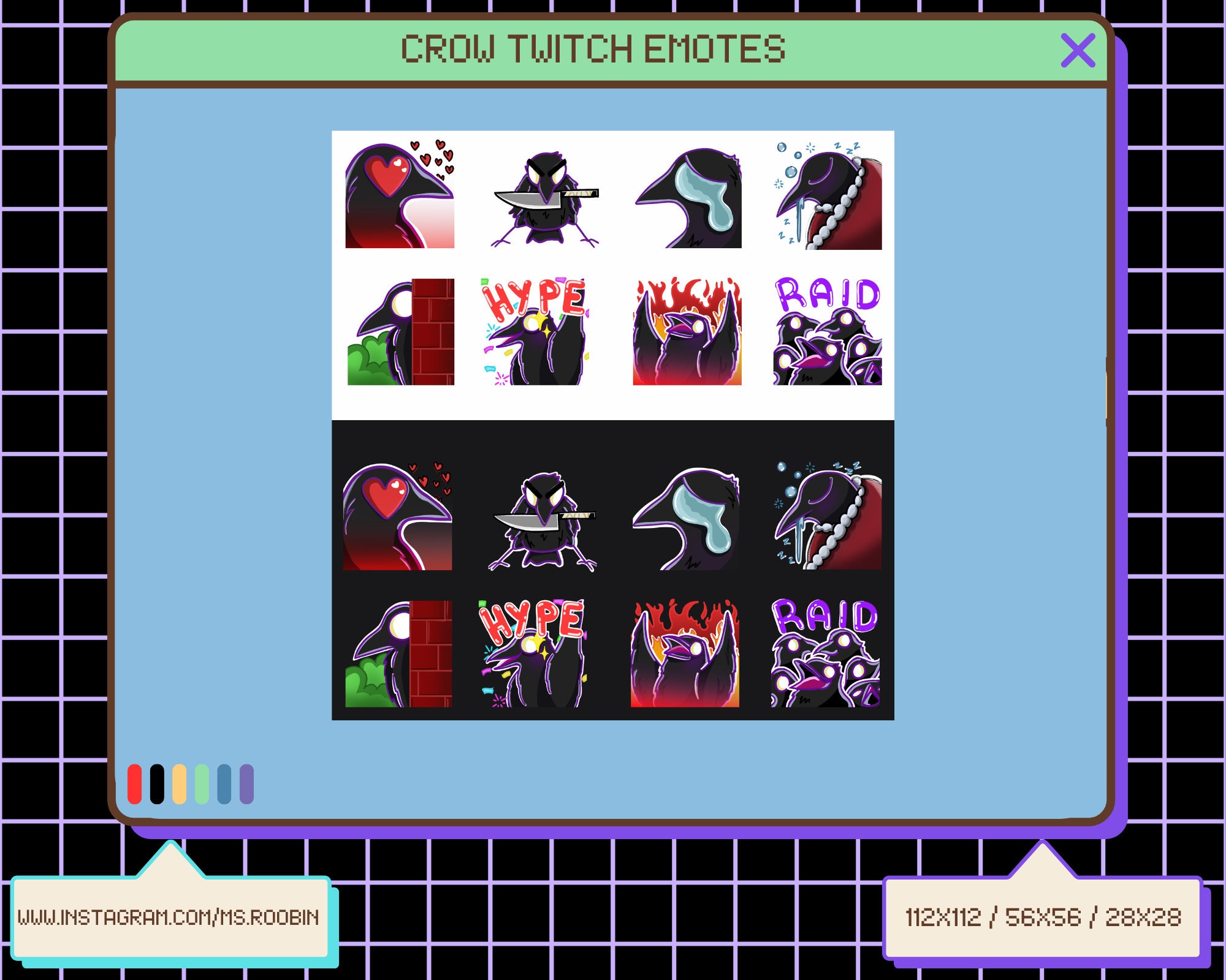Crow Emote 8 birdtwitchdiscordstreaming112x112,56x56,28x28emote Bundle ...