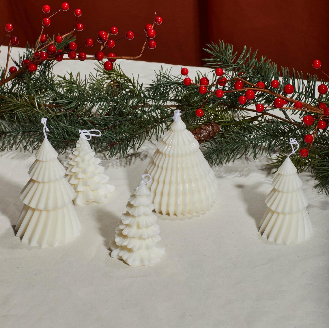 Christmas Tree Candles: Evergreen Scented Holiday Decor (2pc) - Etsy