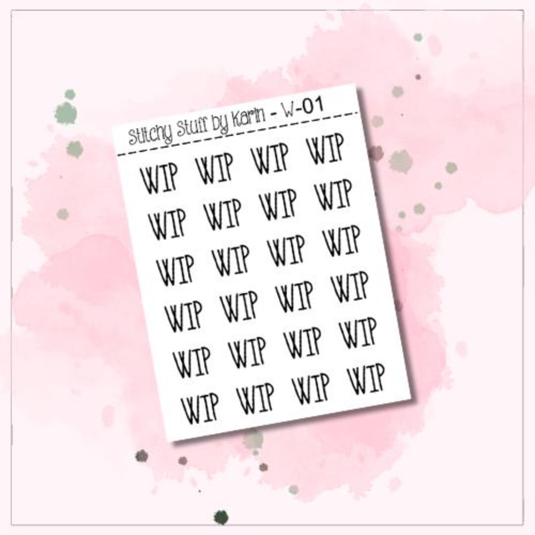 Wip/work-in-progress Text B&W Planner Stickers for Cross Stitch (W-01 ...