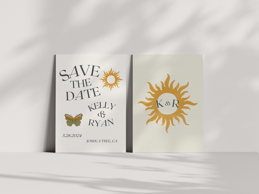 Vintage Boho Wedding Save the Date Retro Art Instant Digital Download ...