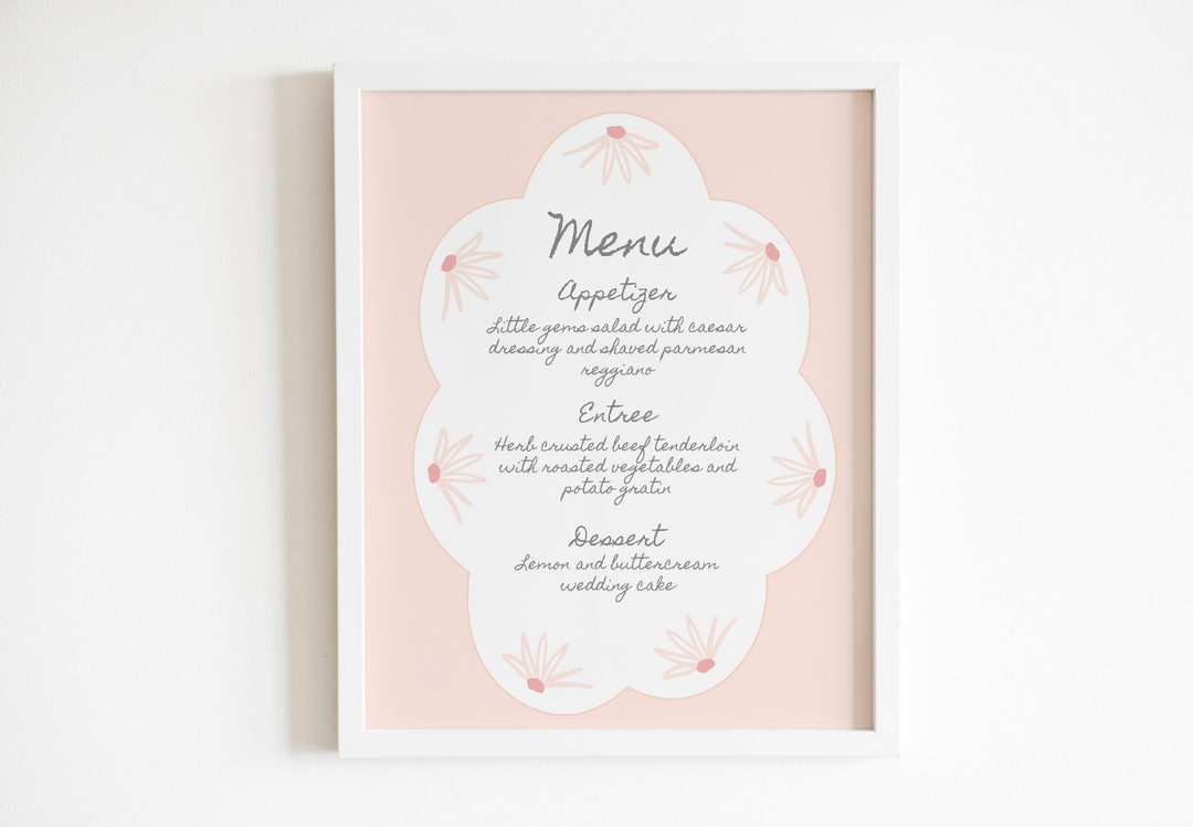 Pink Flower Menu Wedding Bridal Shower Girl Baby Shower Brunch Dinner Digital Editable Template ...