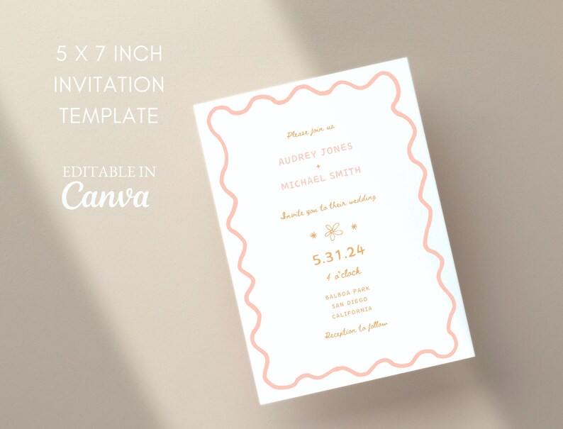 Hand Drawn Wedding Invitation Template Wavy Wedding - Etsy
