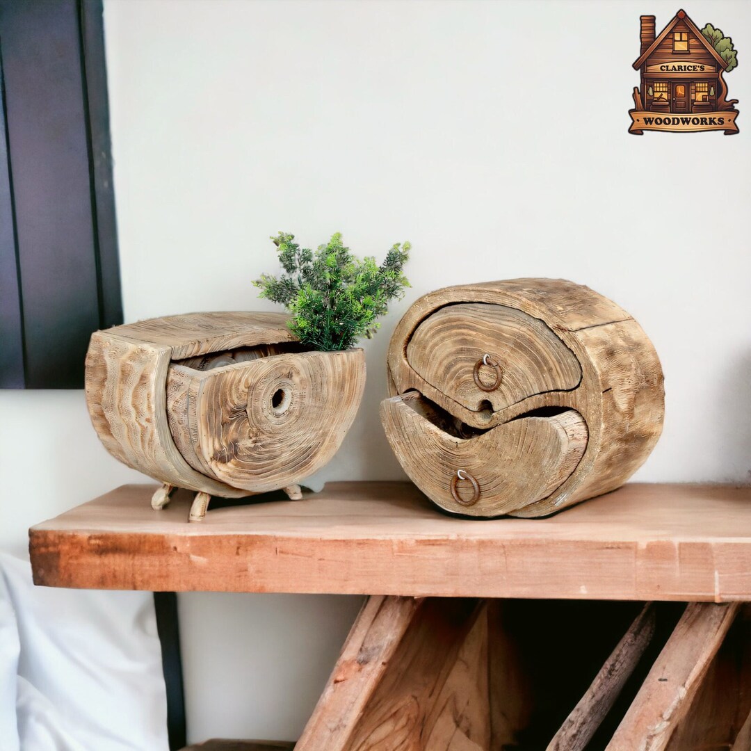Wooden Log Box,wood Log Desktop Organiser,rustic Wooden Drawers,mini ...