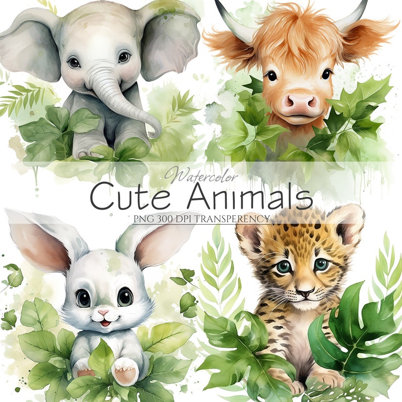 27 PNG Baby Animals in Leaves, Safari Animals Clipart, Transparent ...