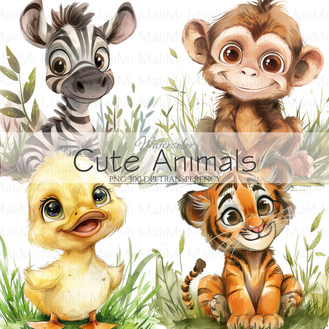26 PNG Safari Baby Animals Watercolor Clipart, Digital Crafting ...