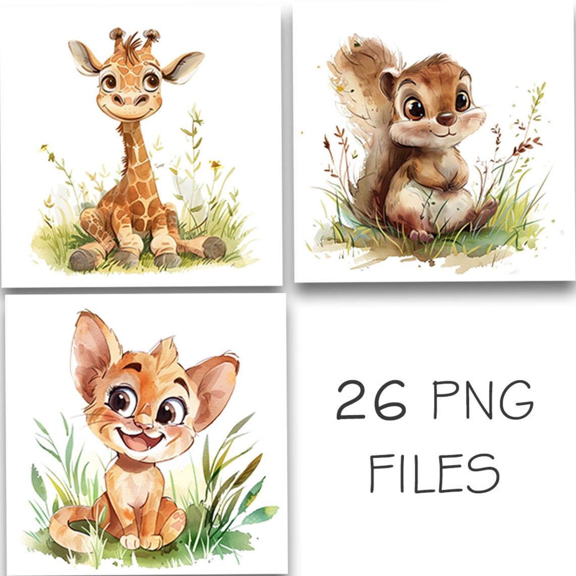 26 PNG Safari Baby Animals Watercolor Clipart, Digital Crafting ...