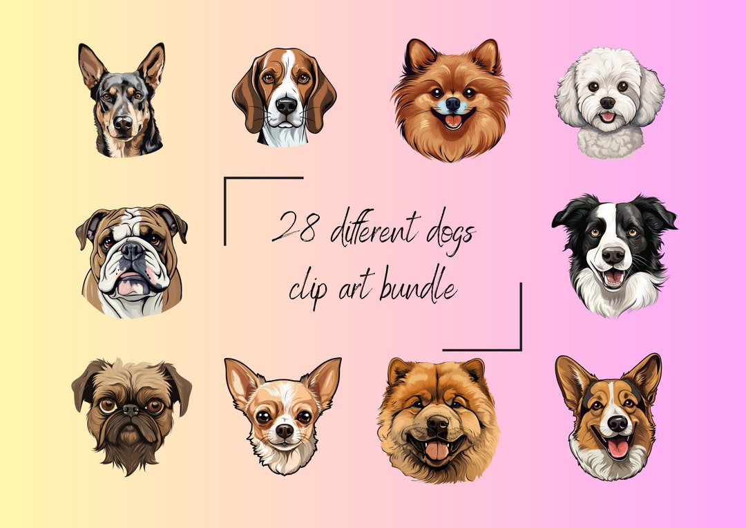 Dog Breeds Clip Art Bundle | 28 Dog Breeds, Cartoon Dogs Transparent ...