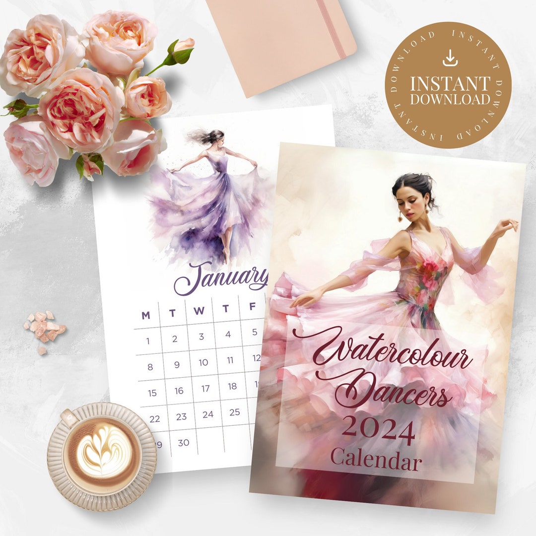Watercolour Dancers 2024 Printable Calendar Template INSTANT DOWNLOAD ...