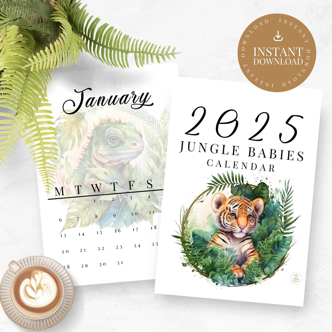 2025 Jungle Babies Printable Calendar Template INSTANT DOWNLOAD Monday ...